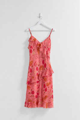 Urban Renewal One-Of-A-Kind Prom Pink Asymmetric Ruffle Midi Dress ...