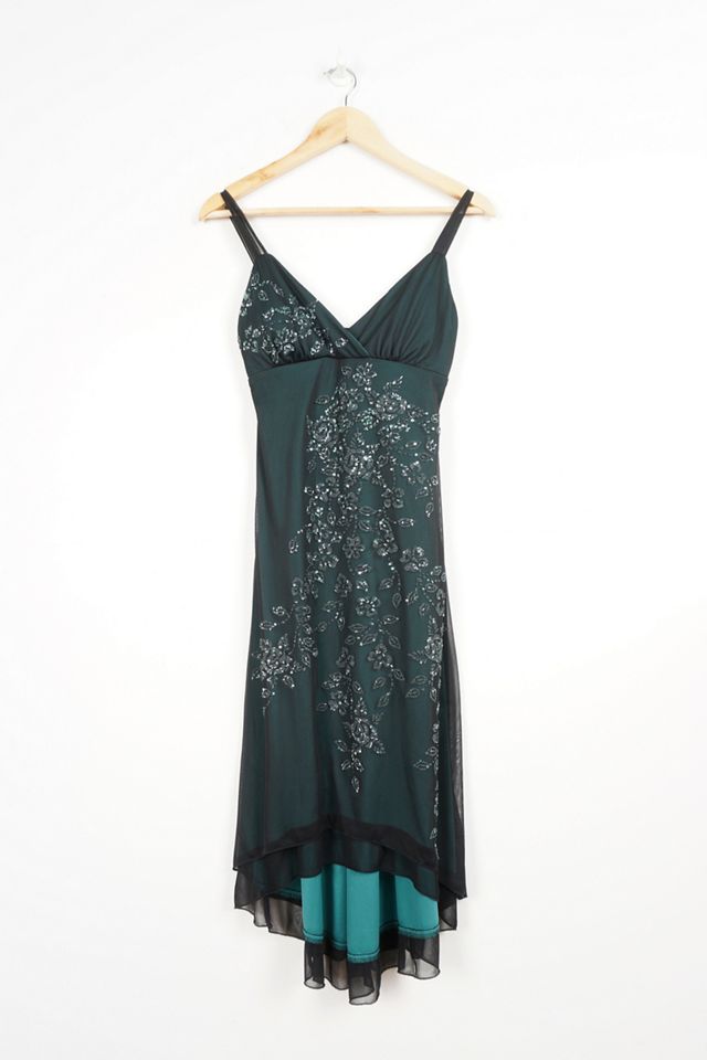 Urban Renewal One-Of-A-Kind Green Embroidered Mesh Prom Midi Dress ...