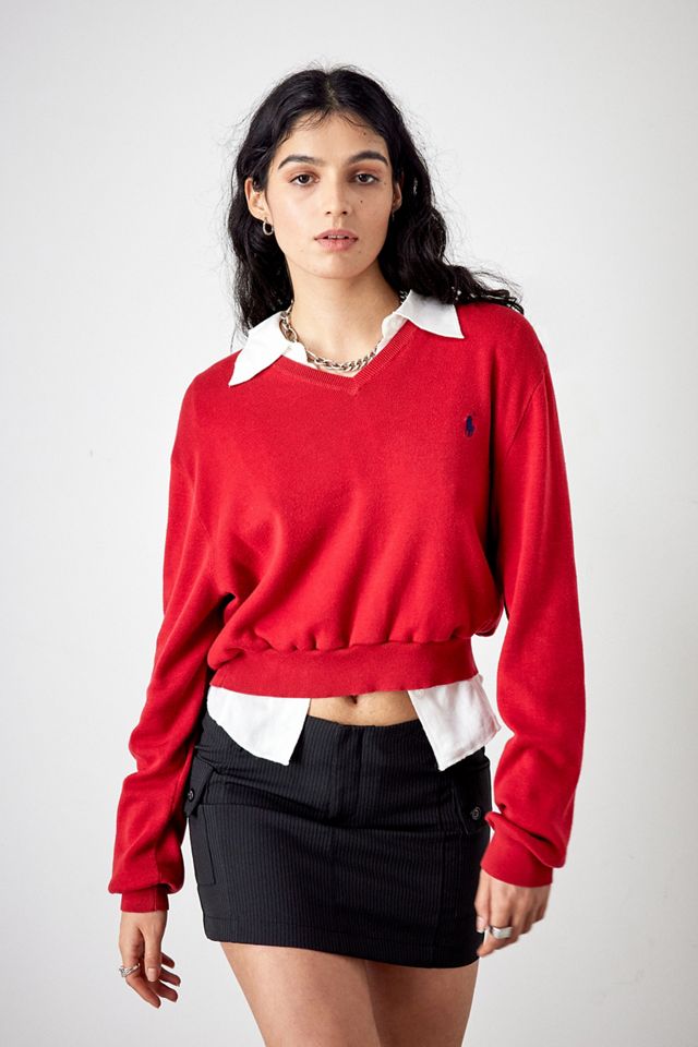 Urban Renewal Remade From Vintage Red Branded Cropped Knit Jumper ...