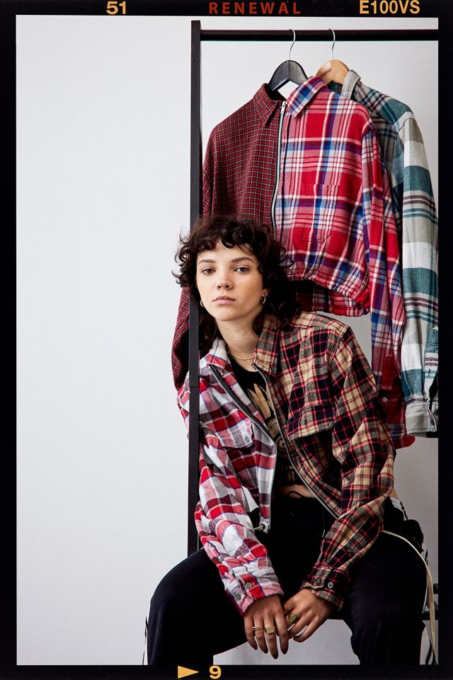 Urban Renewal Remade From Vintage Red Half & Half Crop Zip Jacket ...