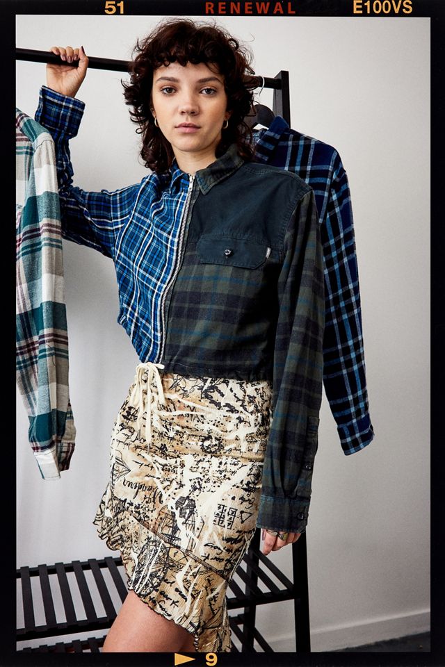 Urban Renewal Remade From Vintage Blue Half & Half Crop Zip Jacket ...