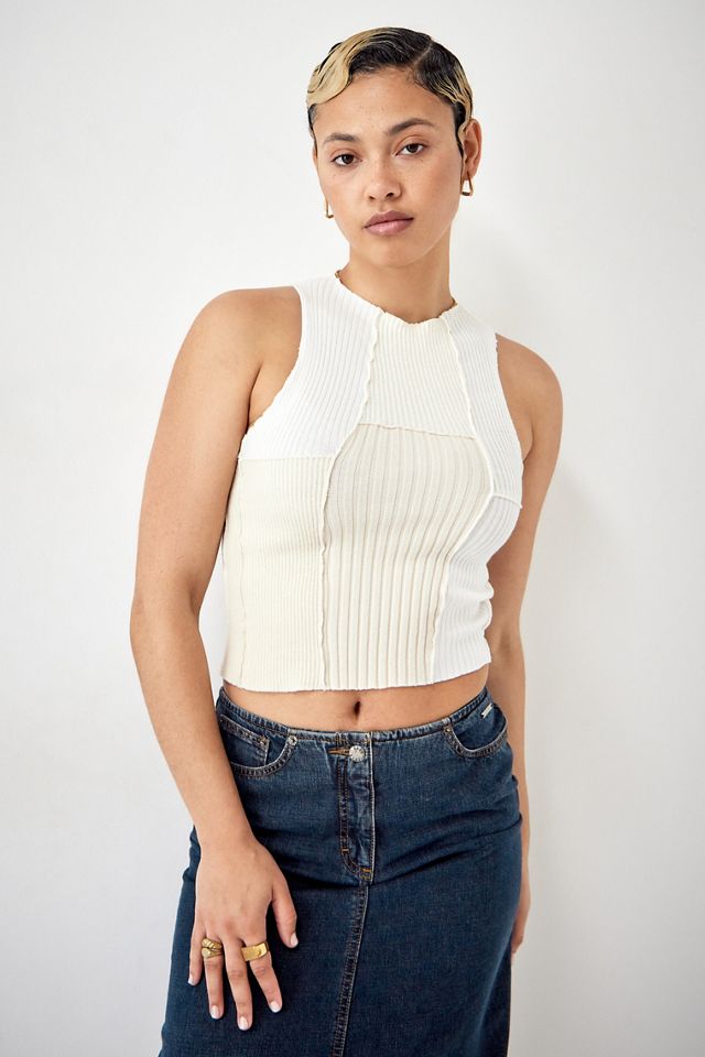 Urban Renewal Remade From Vintage Cream Patchwork Ribbed Knit Tank Top ...
