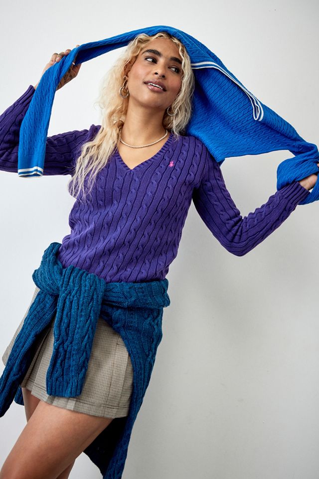 Urban Renewal Vintage Blue Branded Cable Knit Jumper | Urban Outfitters UK