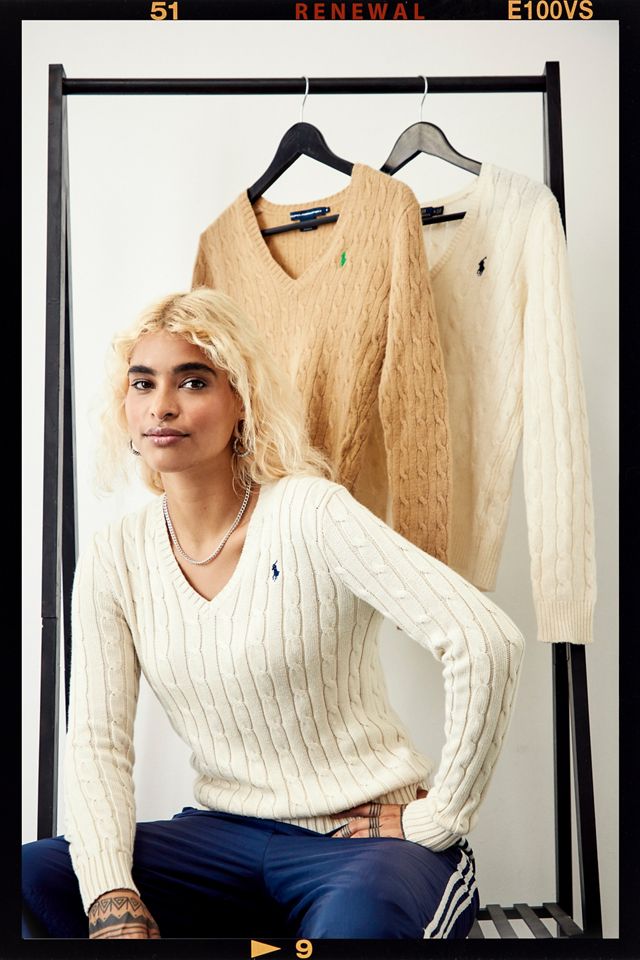 Urban Renewal Vintage Beige Branded Cable Knit Jumper | Urban Outfitters UK