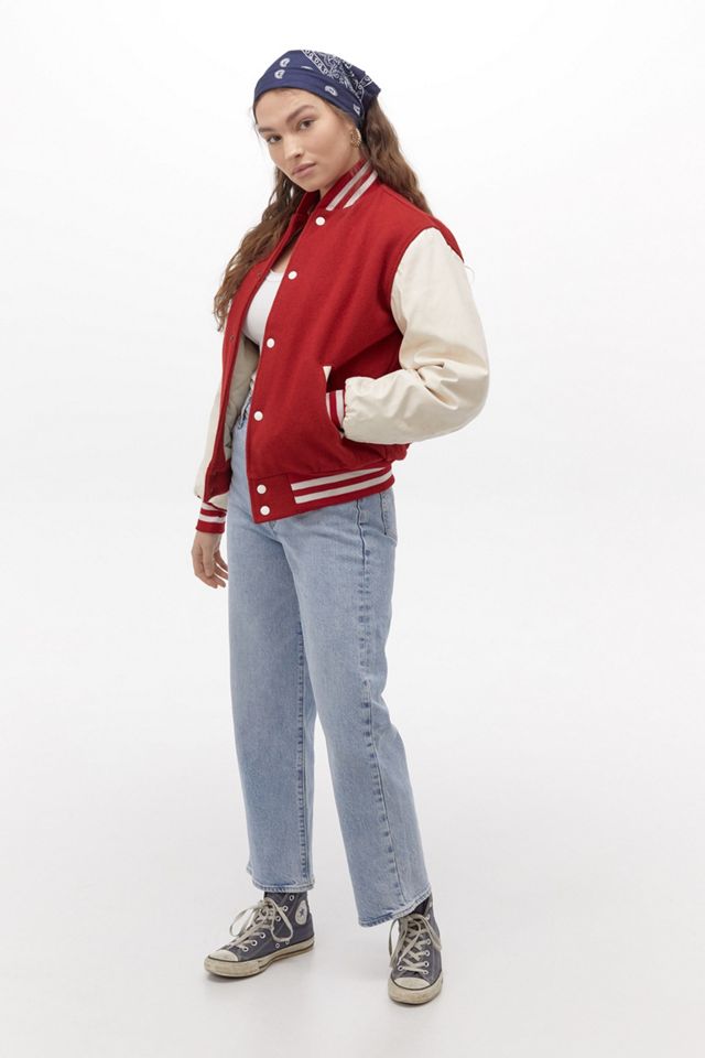 Urban Renewal Salvaged Deadstock Red and White Varsity Jacket | Urban ...