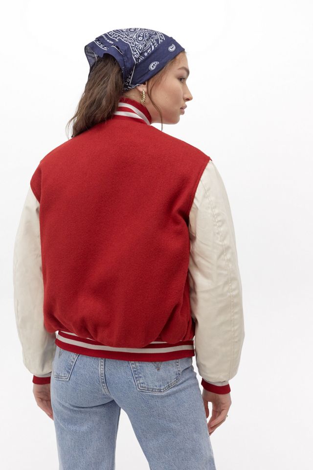 Urban Renewal Salvaged Deadstock Red and White Varsity Jacket | Urban ...