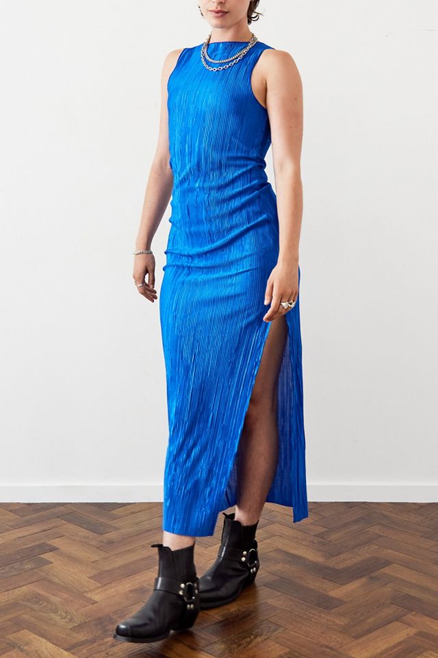 Archive At UO Cobalt Plisse Tank Dress | Urban Outfitters UK