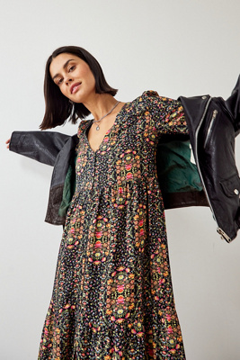 Archive At UO Ruth Black Floral Maxi Dress | Urban Outfitters UK