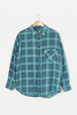 Urban Renewal Vintage Lake Blue Overdyed Check Shirt | Urban Outfitters UK