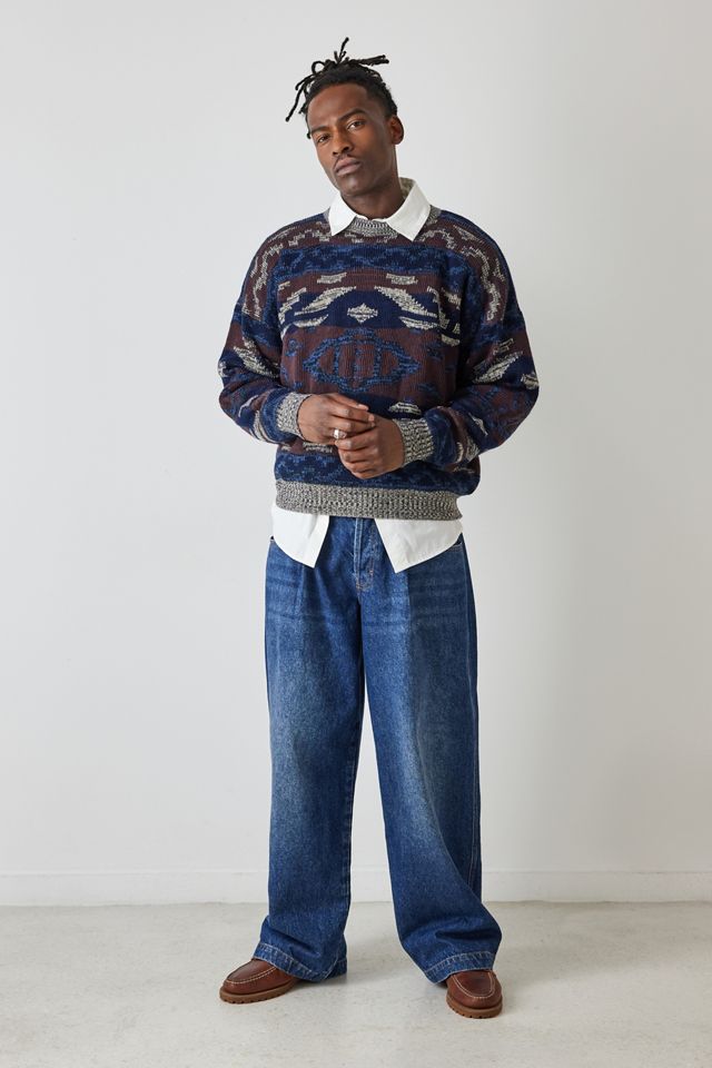Urban Renewal Vintage Blue Pattern Knit Jumper | Urban Outfitters UK