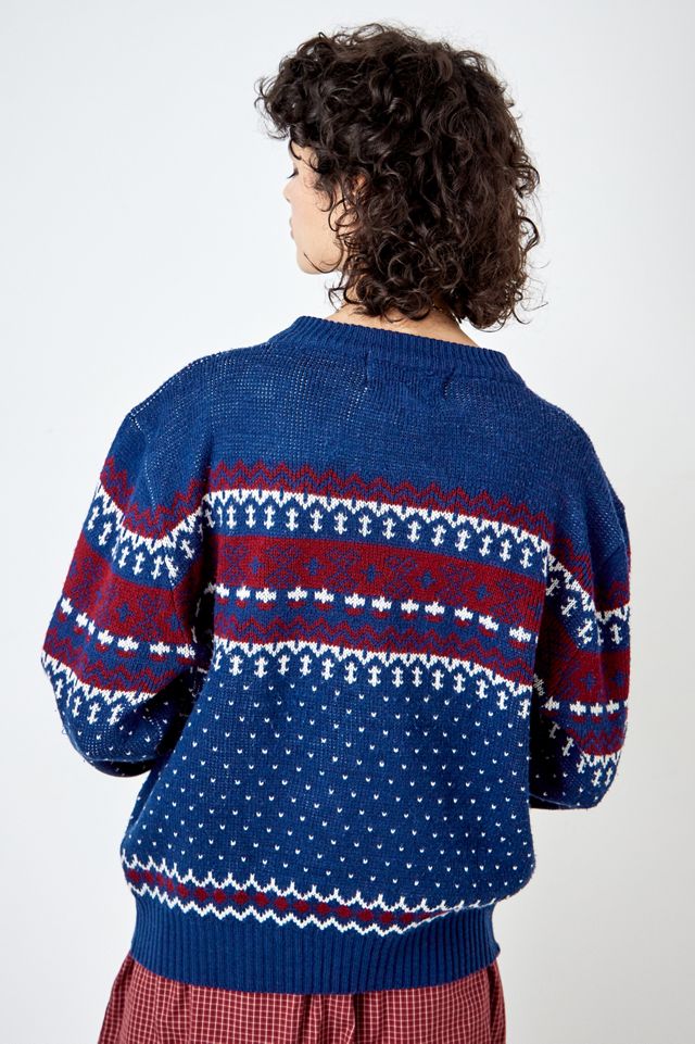 Urban Renewal Vintage Blue Patterned Knit Jumper | Urban Outfitters UK