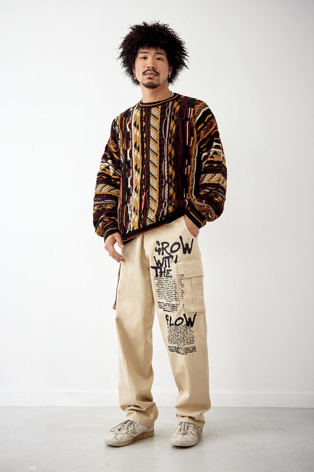 Urban Renewal Remade From Vintage Beige Flow Printed Cargo Pants ...