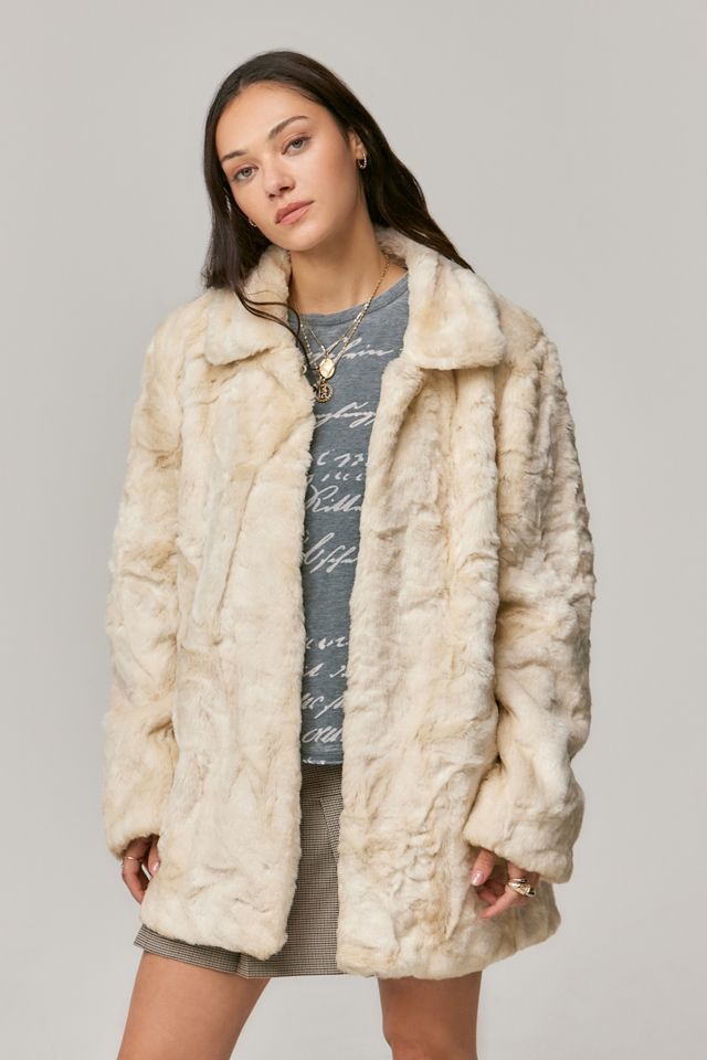 Urban Renewal Vintage Cream Faux Fur Short Coat | Urban Outfitters UK