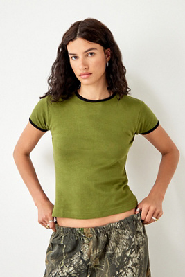 Urban Renewal Salvaged Khaki Ringer T-Shirt | Urban Outfitters UK
