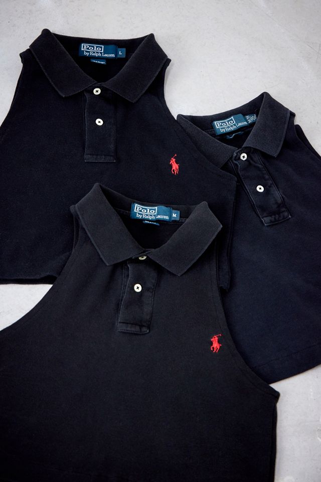 Urban Renewal Remade From Vintage Black Sleeveless Cropped Branded Polo ...