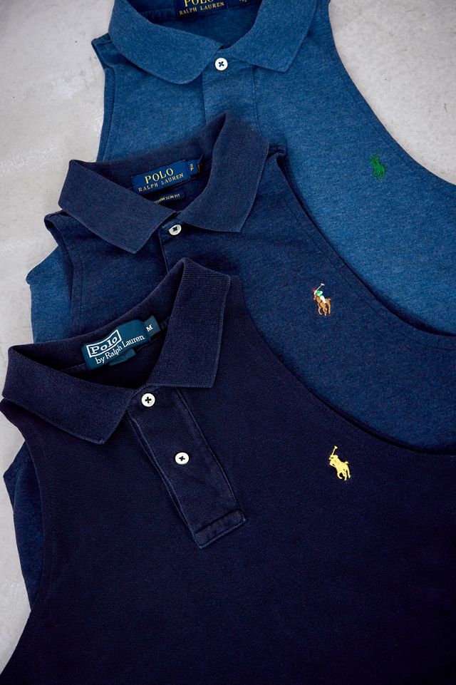 Urban Renewal Remade From Vintage Blue Sleeveless Cropped Branded Polo ...