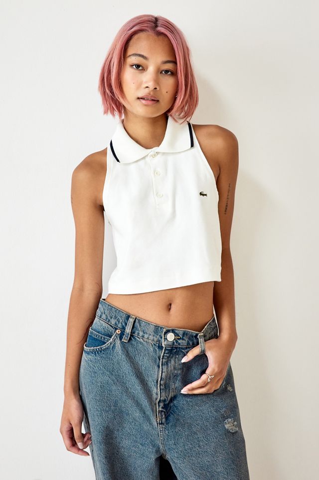 Urban Renewal Remade From Vintage White Sleeveless Cropped Branded Polo ...