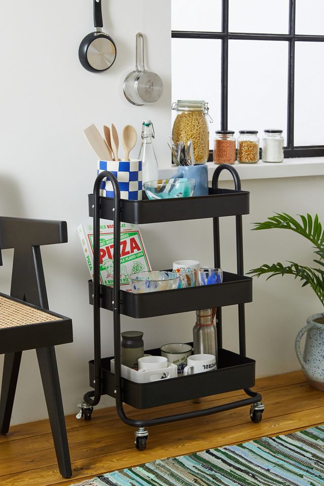 Black Metal Three-Tier Storage Trolley | Urban Outfitters UK