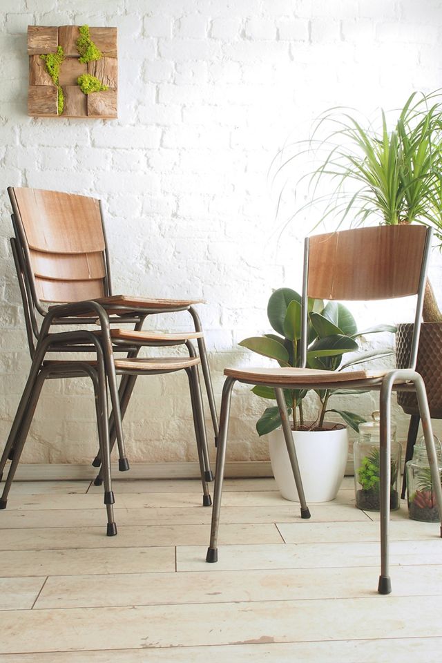 Urban Renewal Vintage Set Of 4 Vintage Industrial Steel & Ply Stacking ...