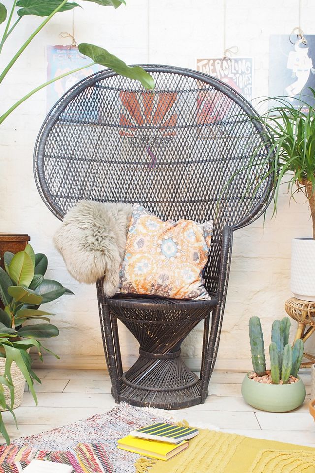Urban Renewal Vintage Black Painted Cane And Rattan Peacock Chair ...