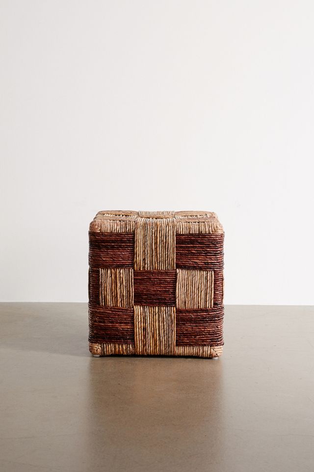 Leona Natural Banana Leaf & Rattan Stool | Urban Outfitters UK