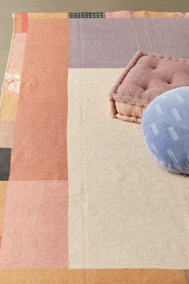 Monroe Peach Patchwork Printed 5x7 Rug | Urban Outfitters UK