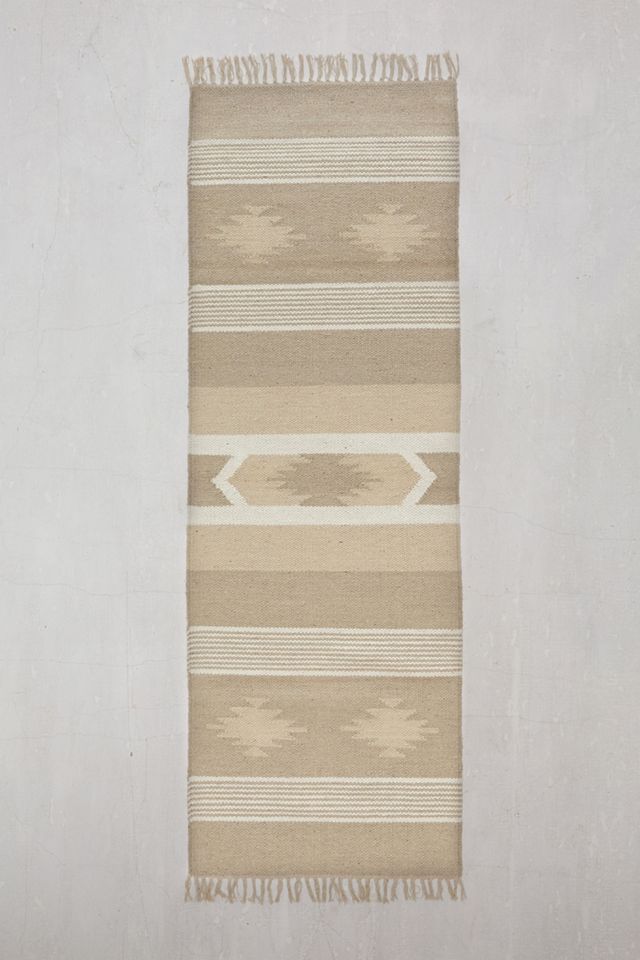 Hand-Made Cream Geo Cotton 70x200 Rug | Urban Outfitters UK