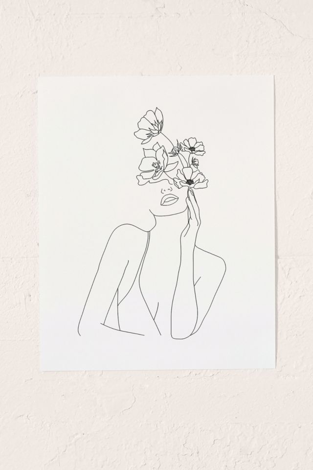 Nadja Line Woman With Flowers Art Print Urban Outfitters Uk