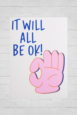 Pink Giraffe Print Co It Will All Be Ok 30x40 Wall Art Print | Urban Outfitters UK