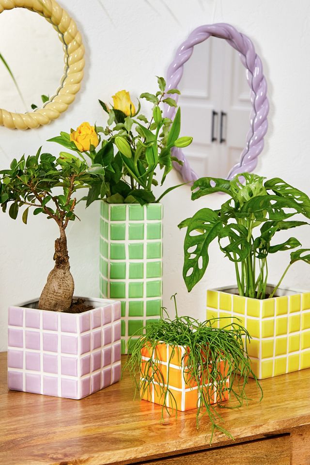 Lilac Tile Print Plant Pot | Urban Outfitters UK