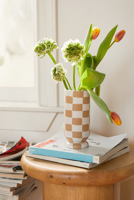 Frankie White Checkerboard Vase | Urban Outfitters UK