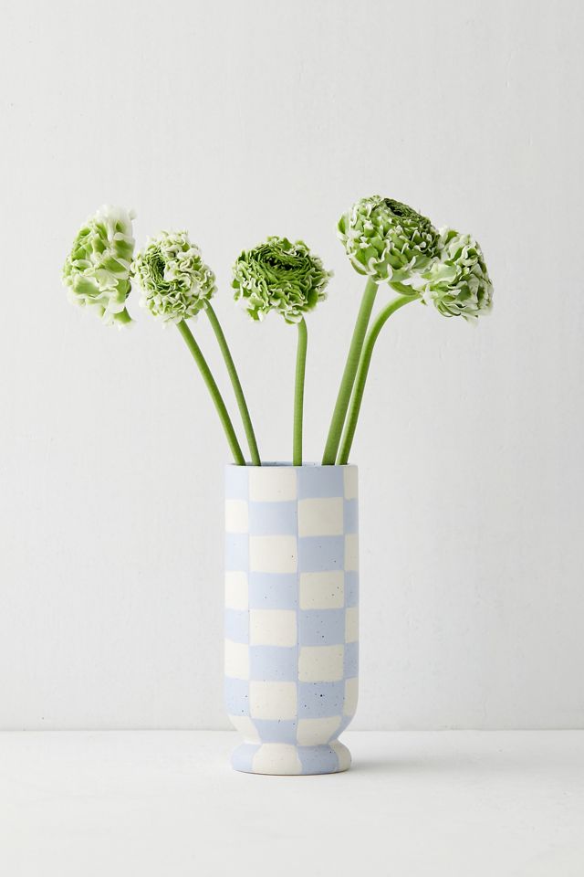 Frankie Blue Checkerboard Vase | Urban Outfitters UK