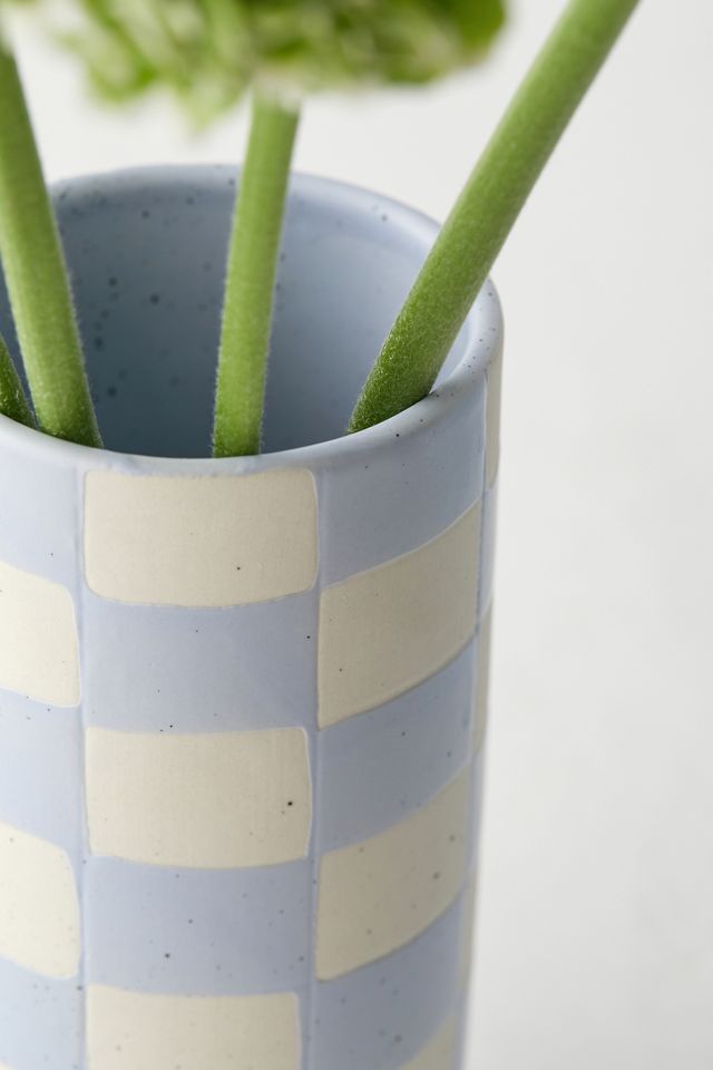 Frankie Blue Checkerboard Vase | Urban Outfitters UK