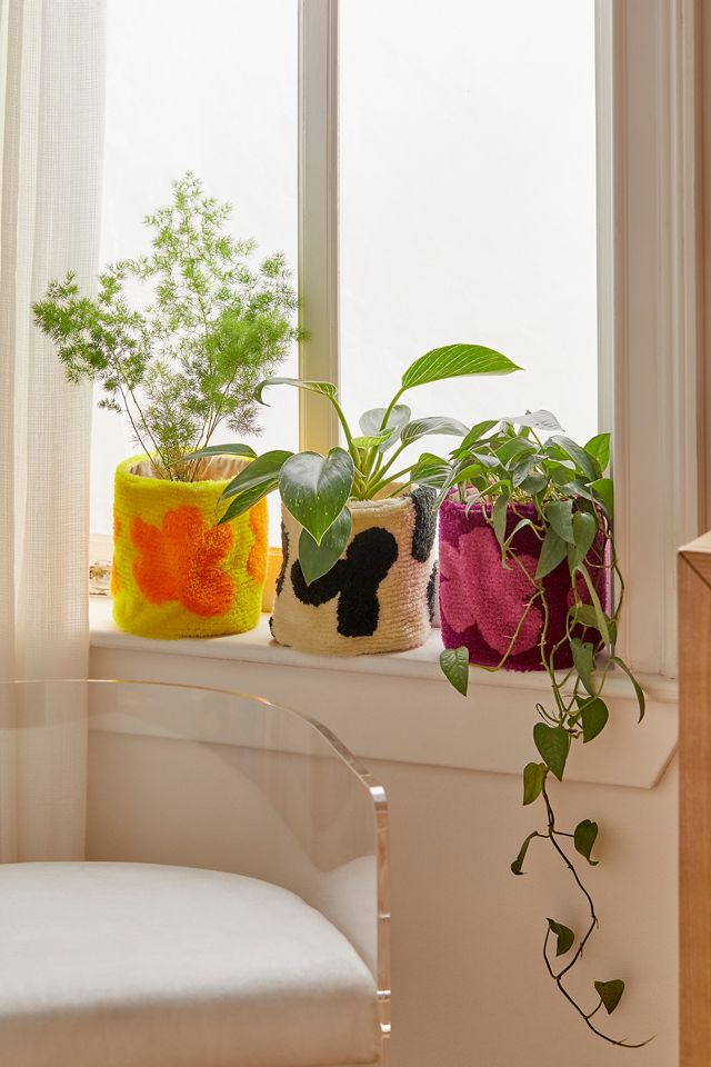 Pink Flower Print Tufted Planter Cover | Urban Outfitters UK