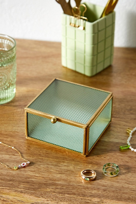 Textured Green Glass Jewellery Box | Urban Outfitters UK