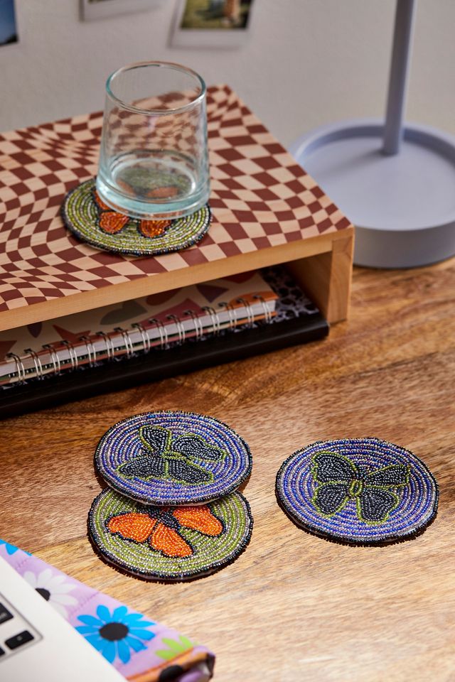 Beaded Butterfly Coasters 4-Pack | Urban Outfitters UK
