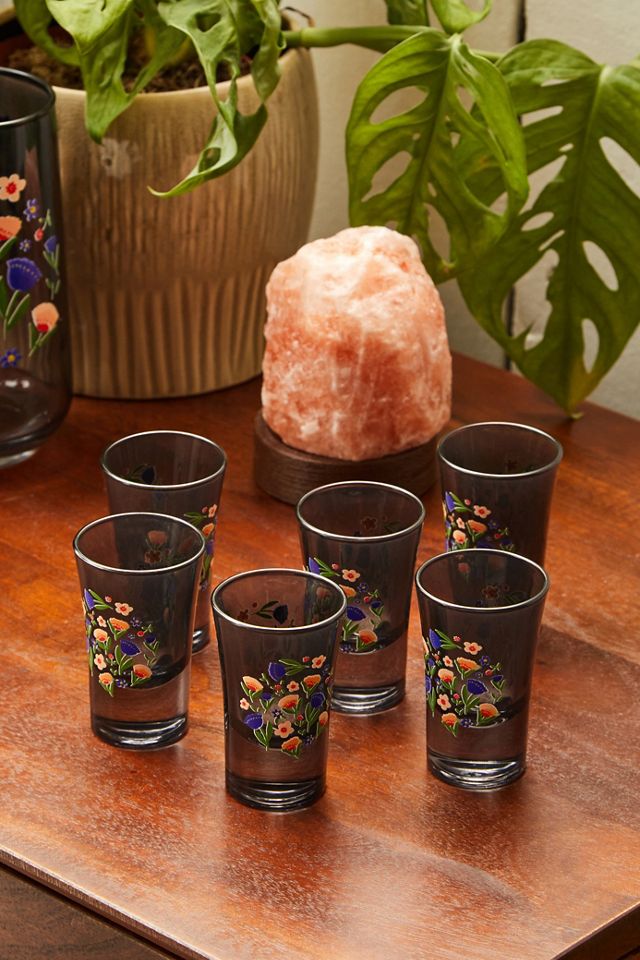 Black Floral Shot Glasses Set | Urban Outfitters UK