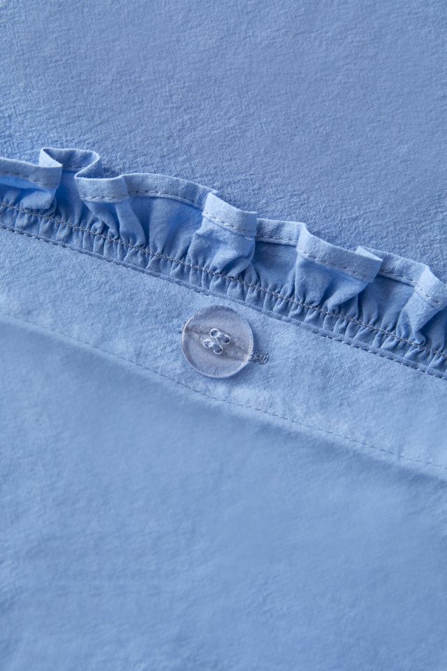 Washed Blue Ruffle Duvet Set With Reusable Fabric Bag | Urban Outfitters UK
