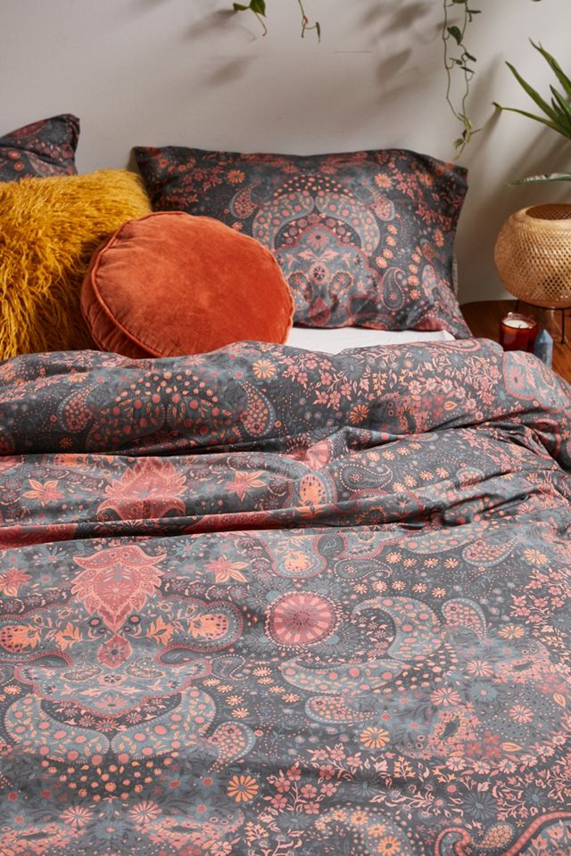 Shayla Slate Grey Floral Duvet Set With Reusable Fabric Bag | Urban ...