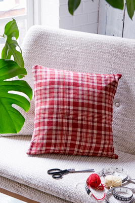 Urban Renewal Remade Vintage Red Check Throw Cushion | Urban Outfitters UK