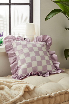 Ruffle Checkerboard Throw Cushion | Urban Outfitters UK