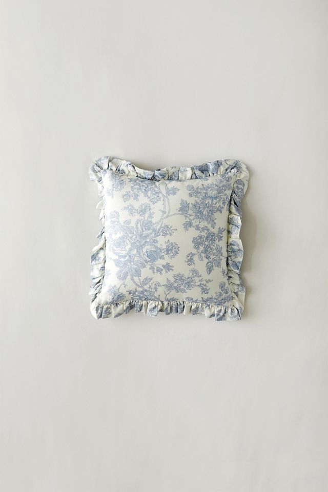 Blue Toile Ruffle Cushion | Urban Outfitters UK
