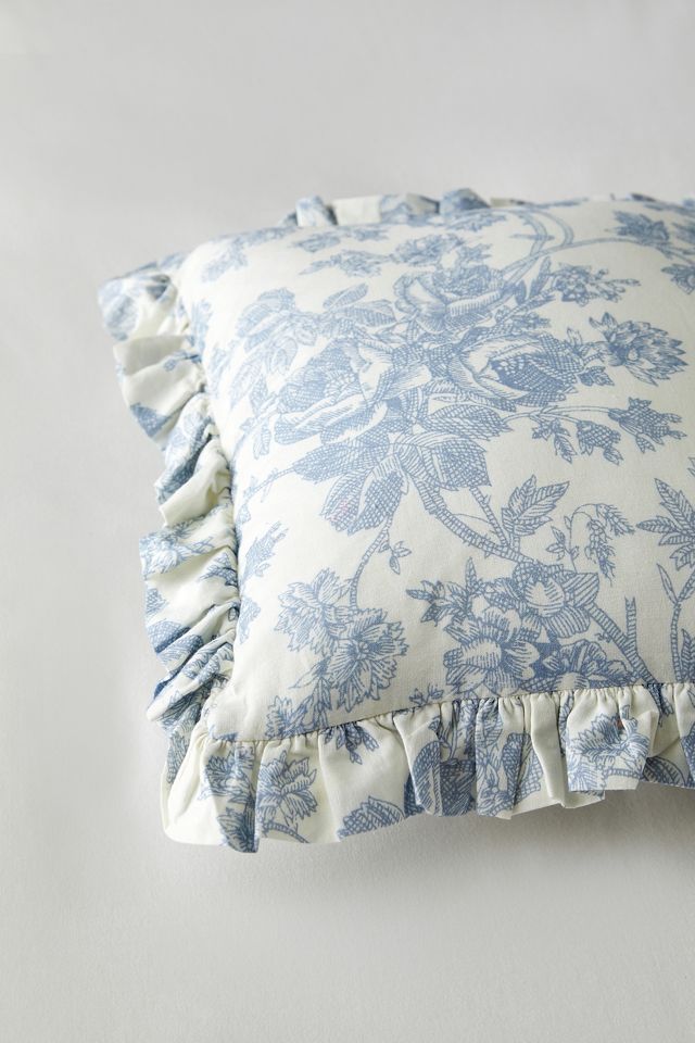 Blue Toile Ruffle Cushion | Urban Outfitters UK