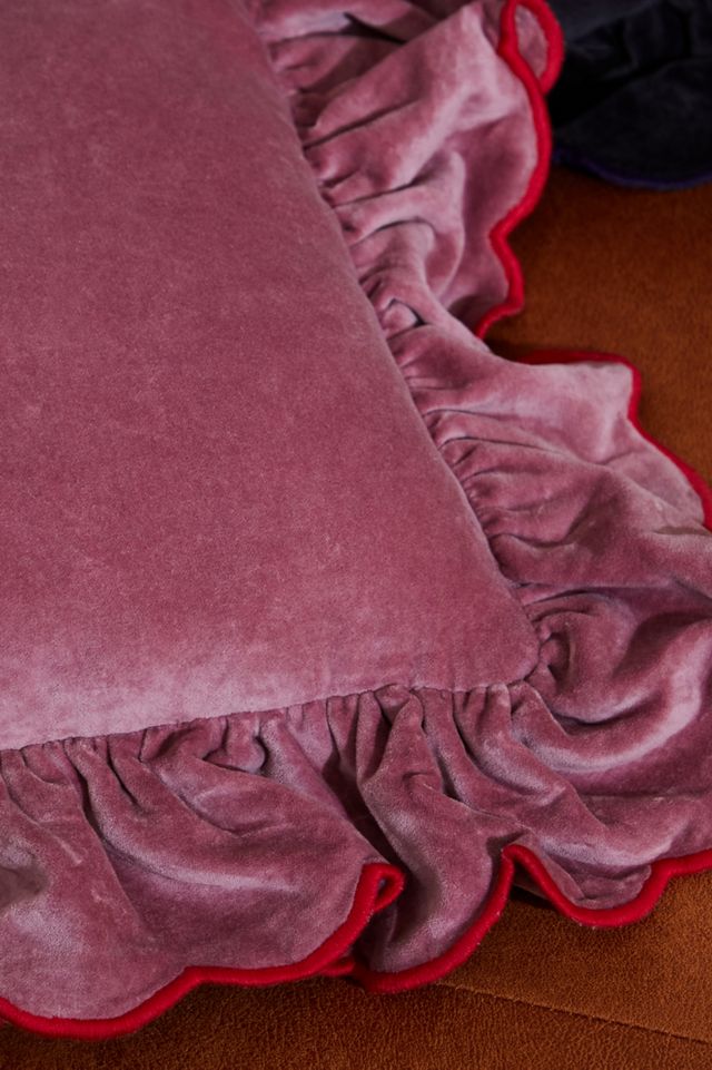 Pink Velvet Ruffle Cushion | Urban Outfitters UK