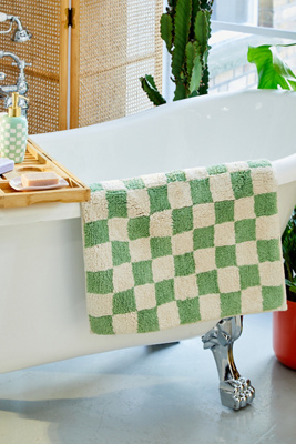 Green Checkerboard Bath Mat | Urban Outfitters UK