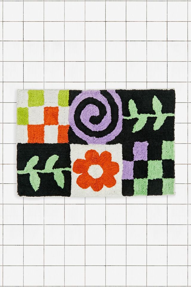Checkerboard Doodle Tufted Bath Mat | Urban Outfitters UK