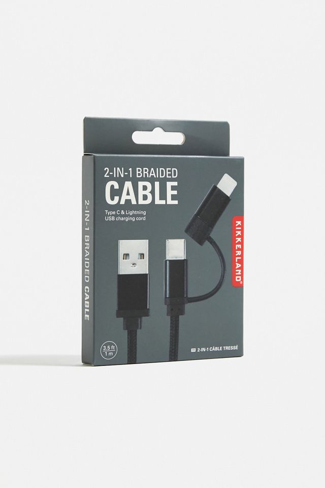 Black Braided 2-In-1 Cable | Urban Outfitters UK