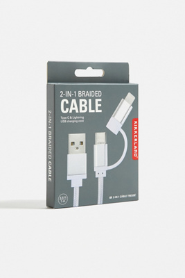 Silver Braided 2-In-1 Cable | Urban Outfitters UK