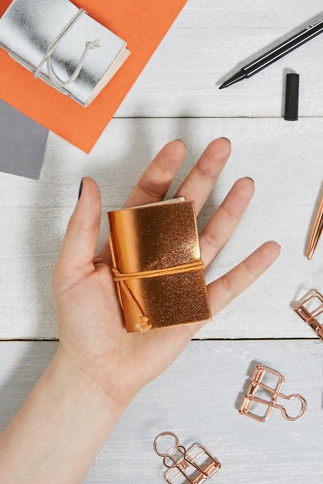 Handmade Mini Bronze Leather Notebook | Urban Outfitters UK