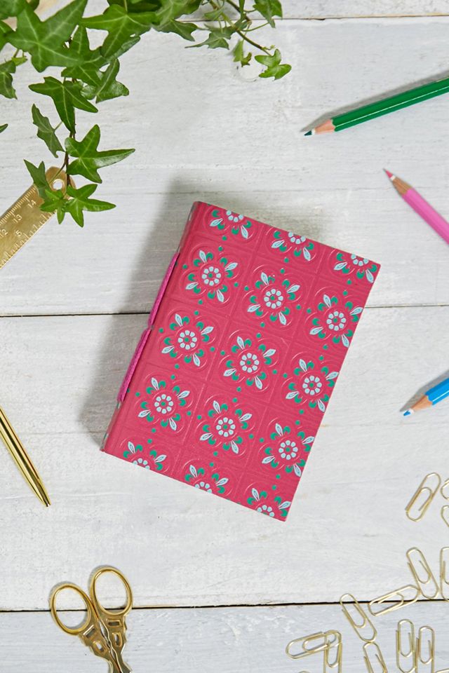 Handmade Pink Ditsy Tile Leather Notebook | Urban Outfitters UK